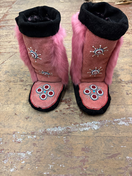 Kids ONE OF A KIND rabbit fur and leather mukluks – Bill Worb Furs Inc.